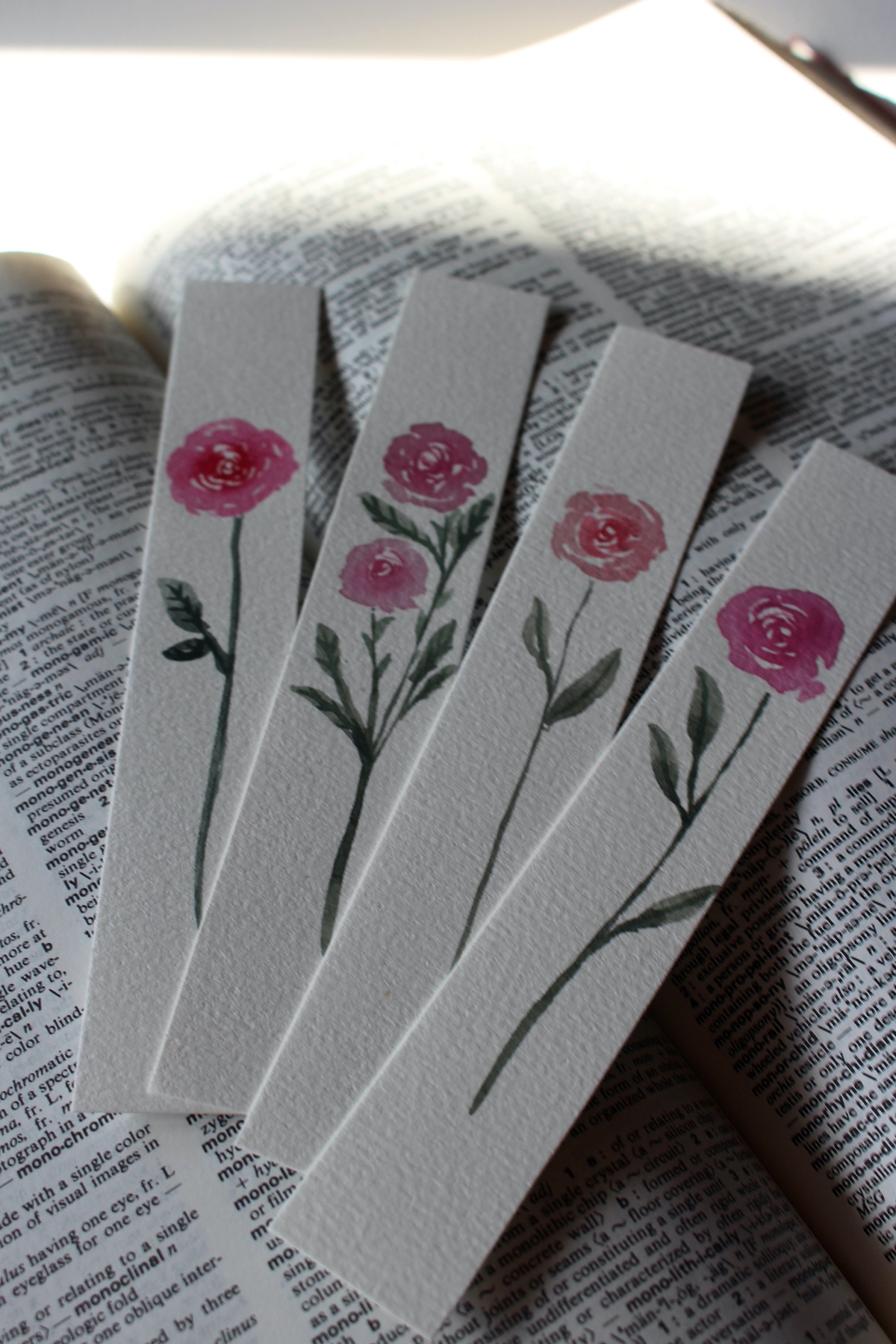 Dainty Pink Watercolor Rose Bookmark Set, Set of 4 Bookmarks Hand ...