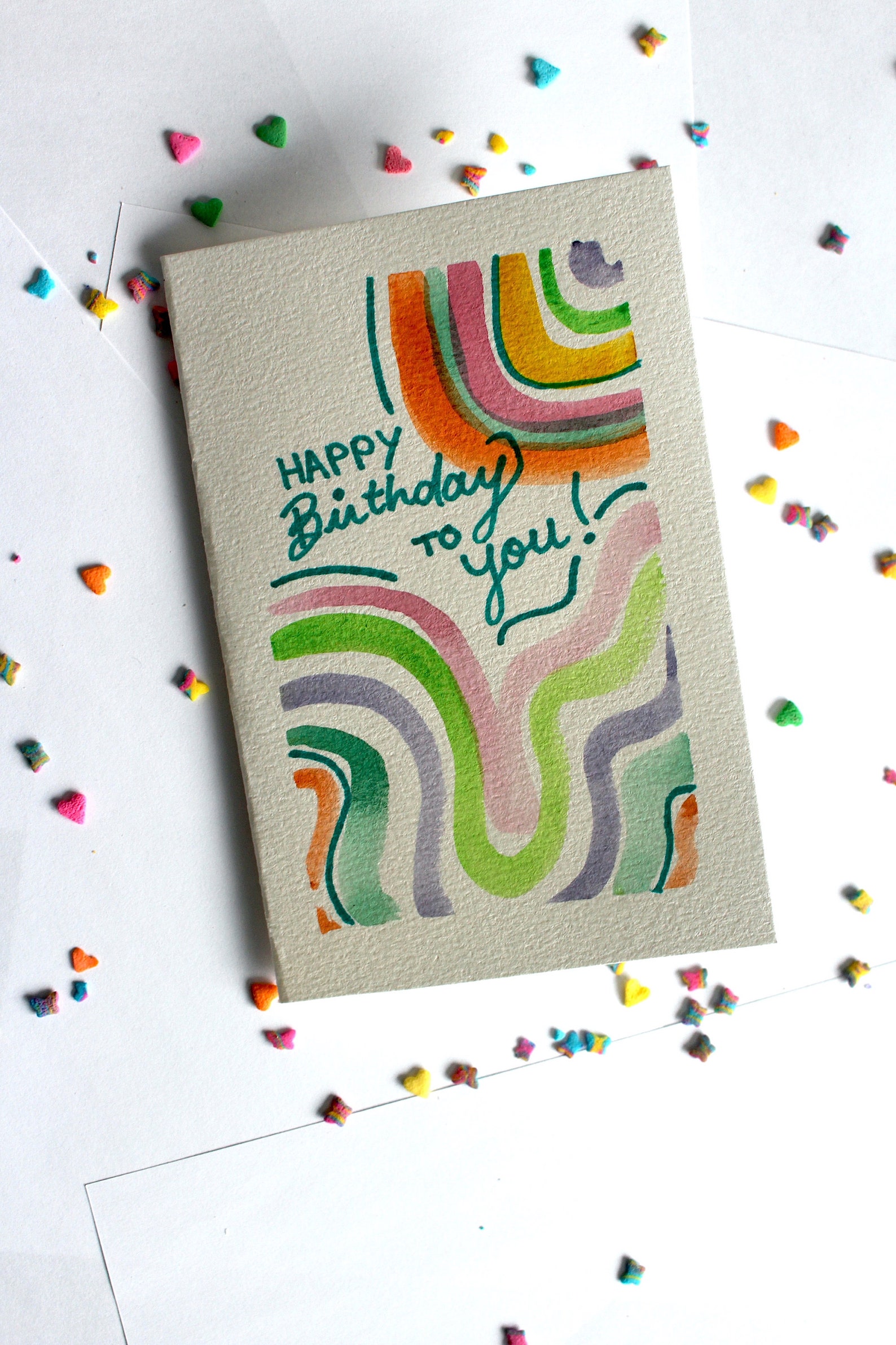 Modern Squiggle Birthday Card, Handmade Birthday Gifts, Colourful Wavy ...