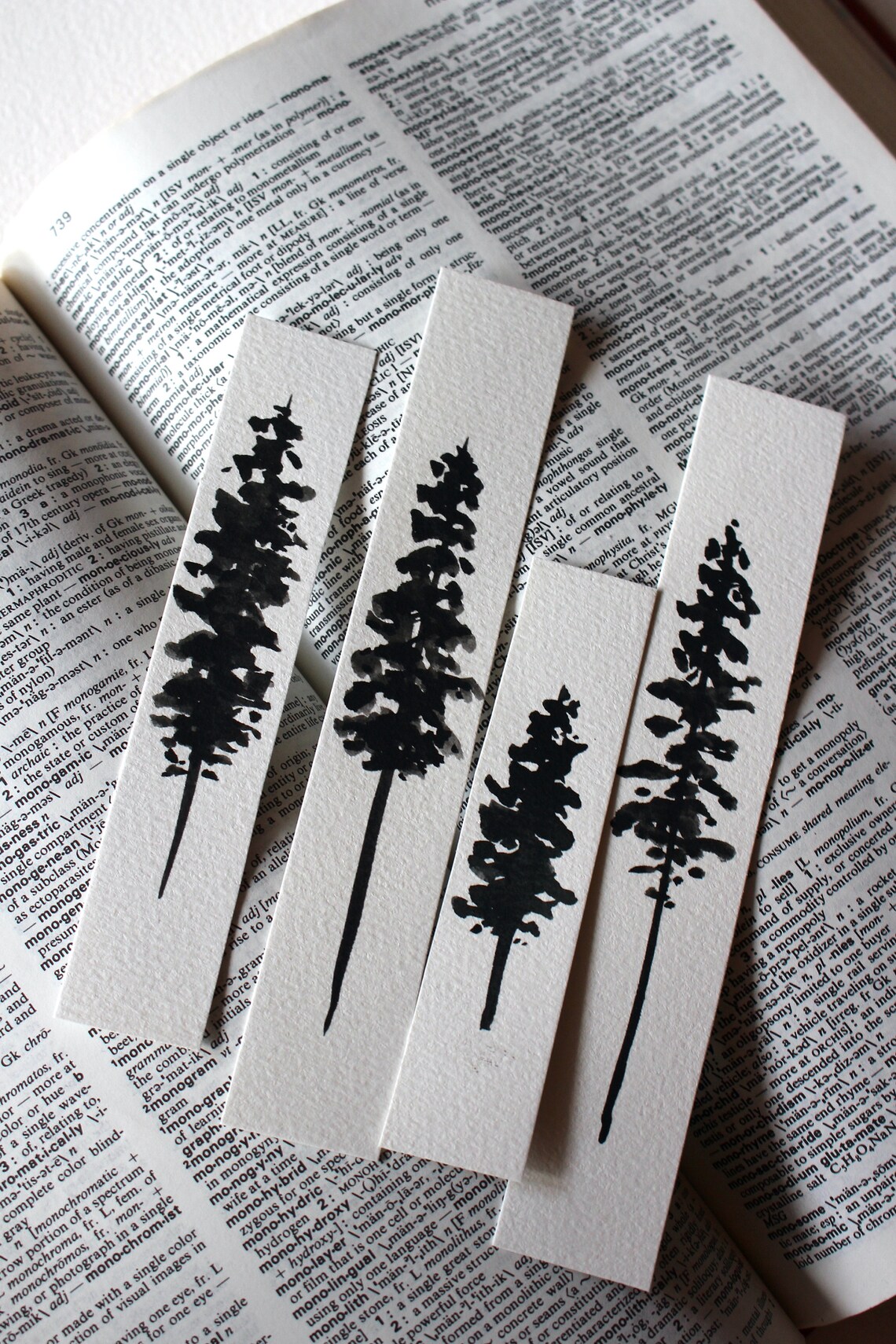 SET Hand Painted Tree Silhouette Bookmarks, Minimalist Dainty Bookmark ...