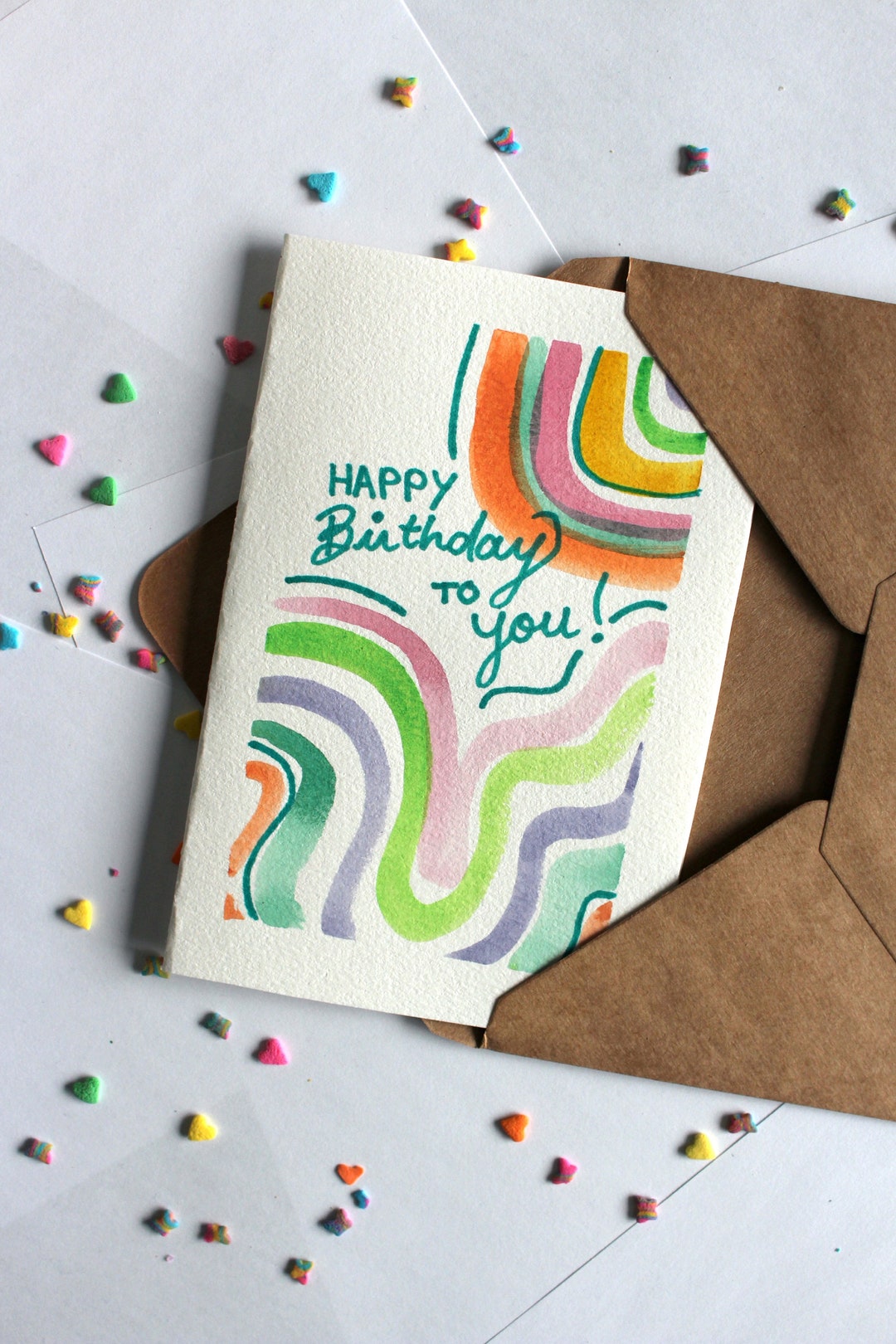Modern Squiggle Birthday Card, Handmade Birthday Gifts, Colourful Wavy ...