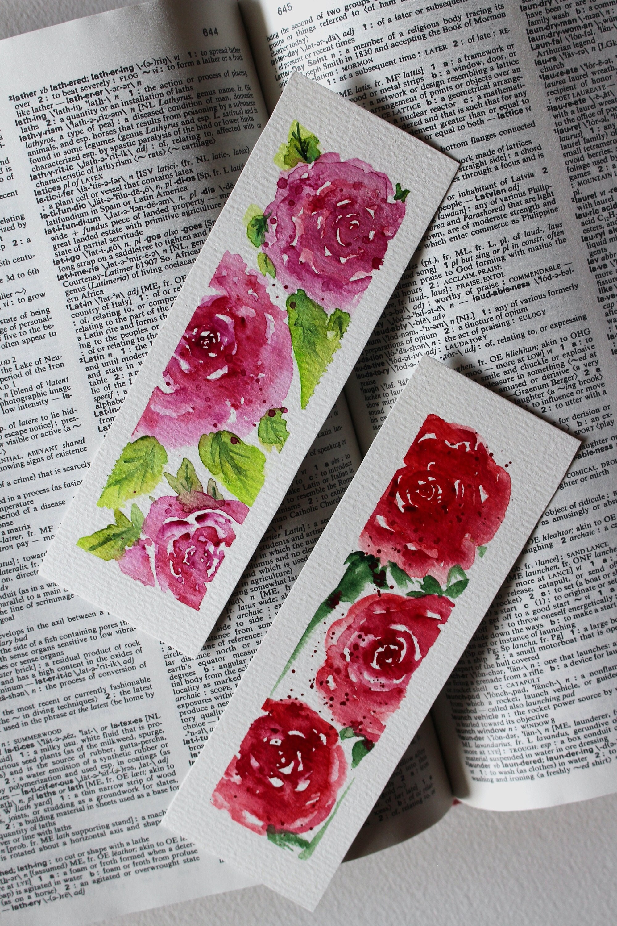 Set of 3 Watercolour Roses Bookmarks and Mini Painting, Loose Floral ...