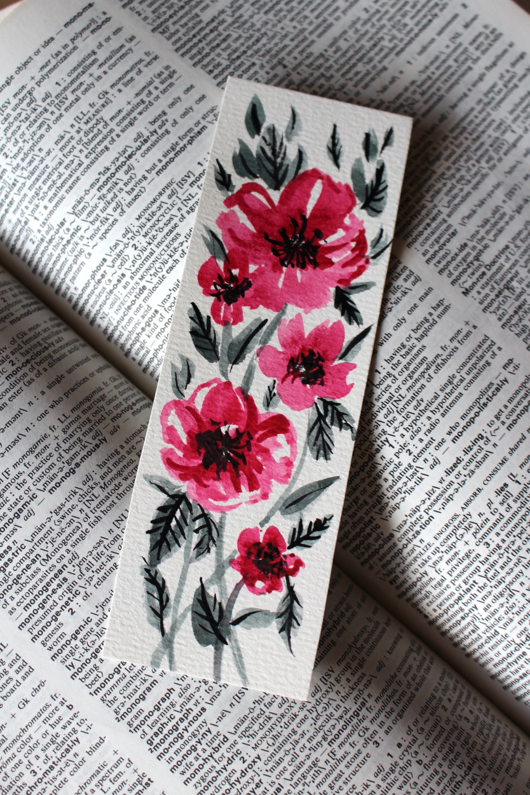 Loose Floral Poppy Bookmark, Handmade Watercolour Bookmark Mini Flower ...