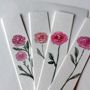 Dainty Pink Watercolor Rose Bookmark Set, Set of 4 Bookmarks Hand ...