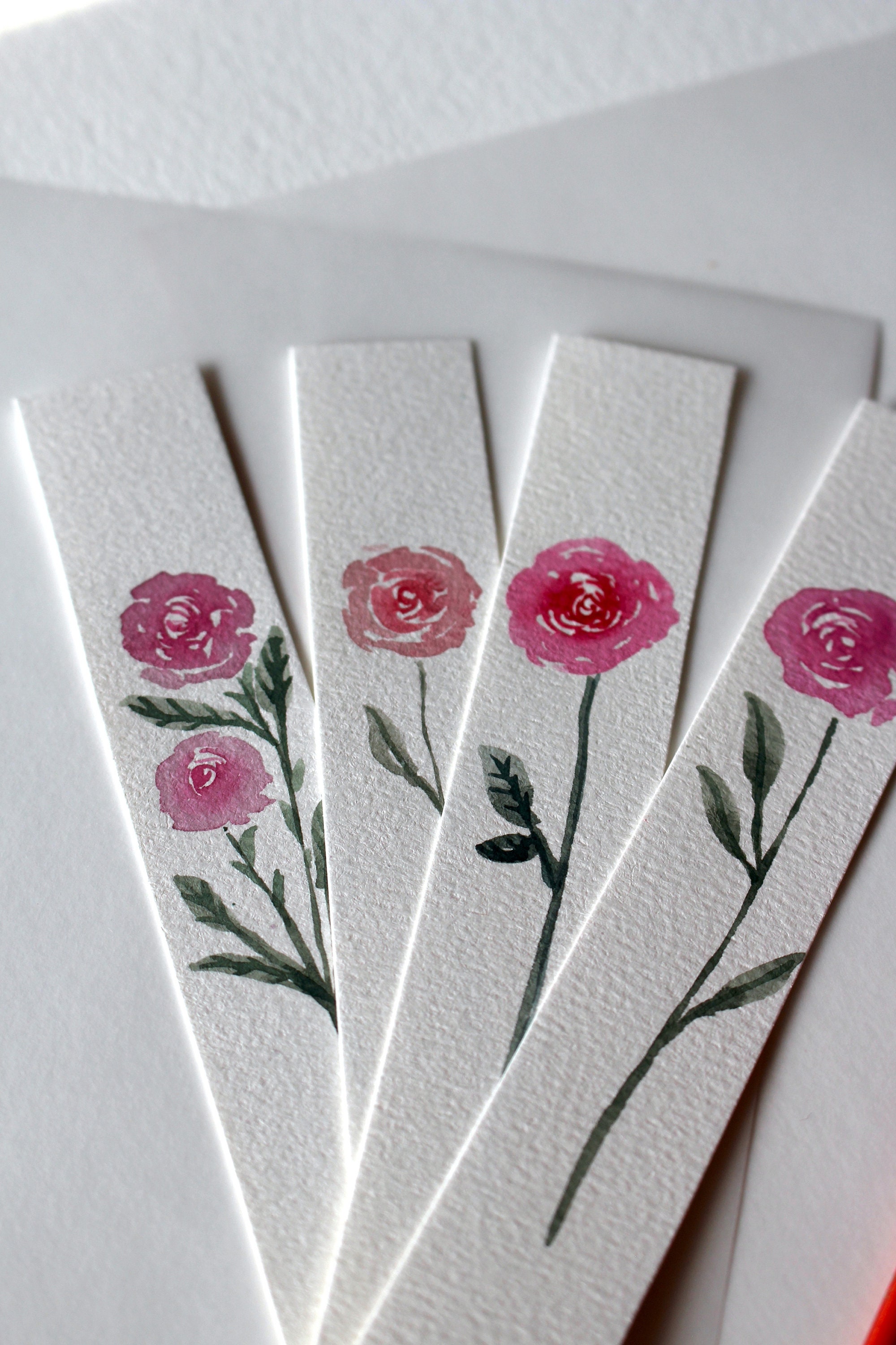 Dainty Pink Watercolor Rose Bookmark Set, Set of 4 Bookmarks Hand ...