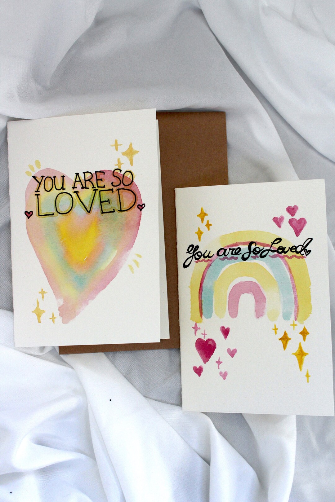 Pastel Rainbow Love Hand Painted Cards, Rainbow Heart Blank Inside Love ...