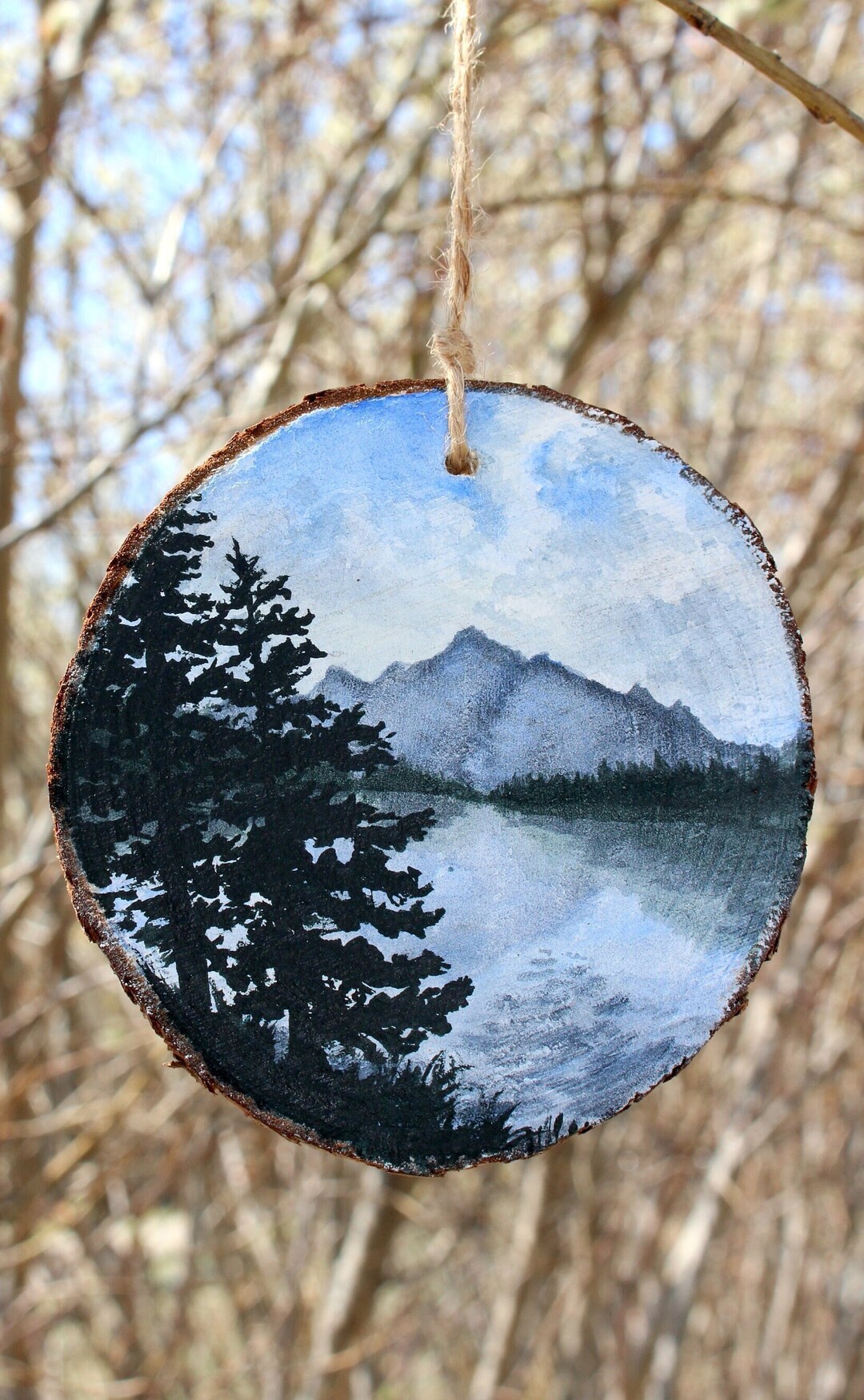 Mountain Hand Painted Wood Slice Ornament, Watercolour Rocky Mountain ...