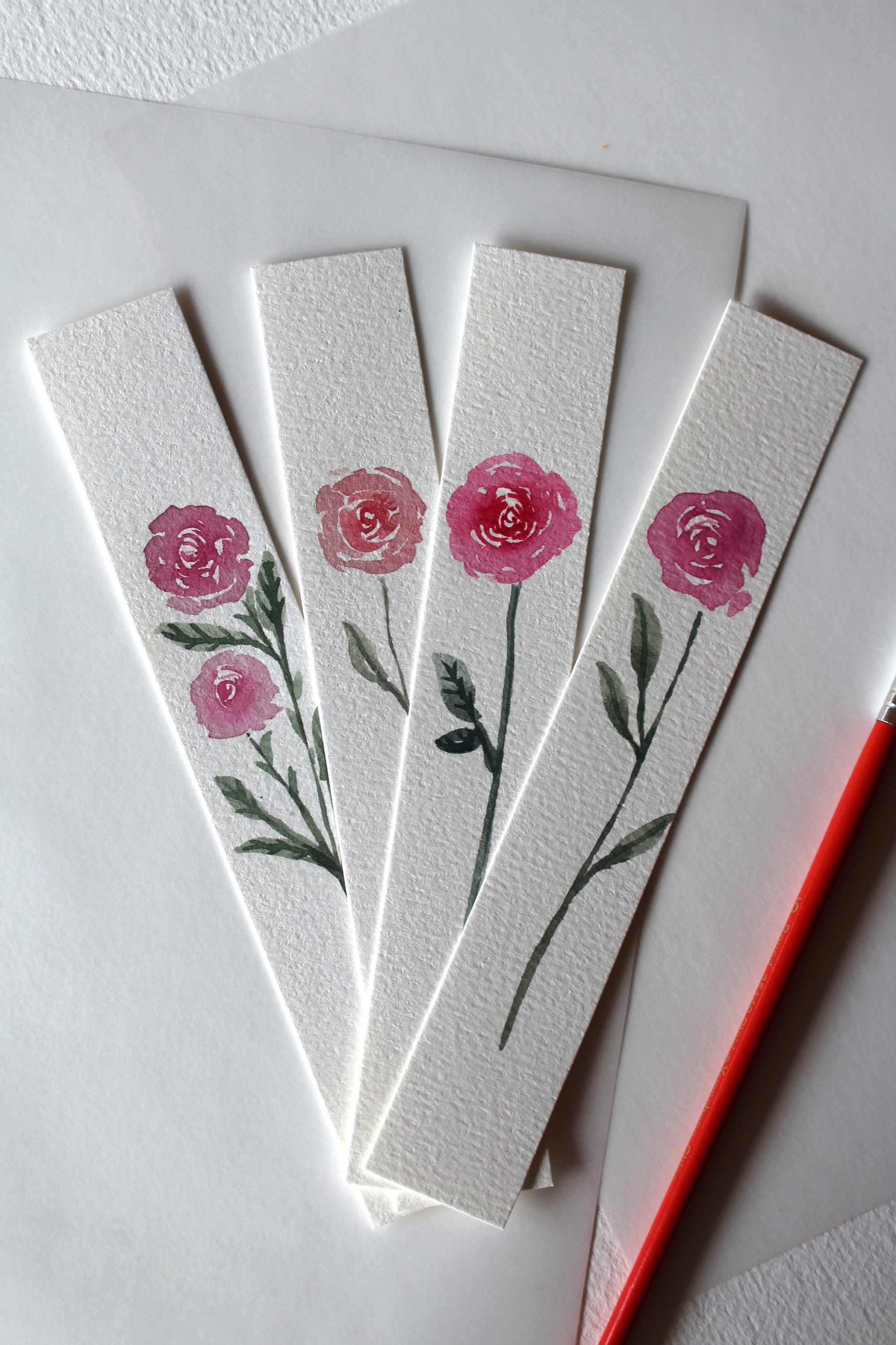 Dainty Pink Watercolor Rose Bookmark Set, Set of 4 Bookmarks Hand ...