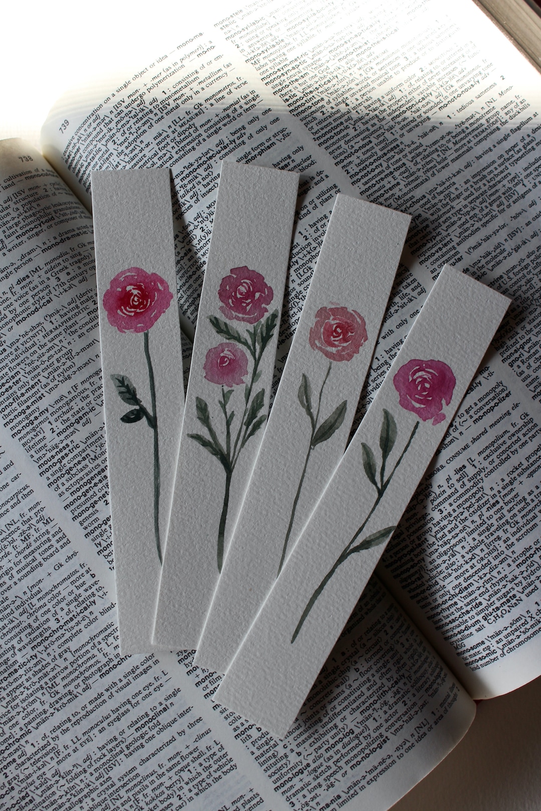 Dainty Pink Watercolor Rose Bookmark Set, Set of 4 Bookmarks Hand ...
