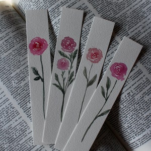Dainty Pink Watercolor Rose Bookmark Set, Set of 4 Bookmarks Hand ...