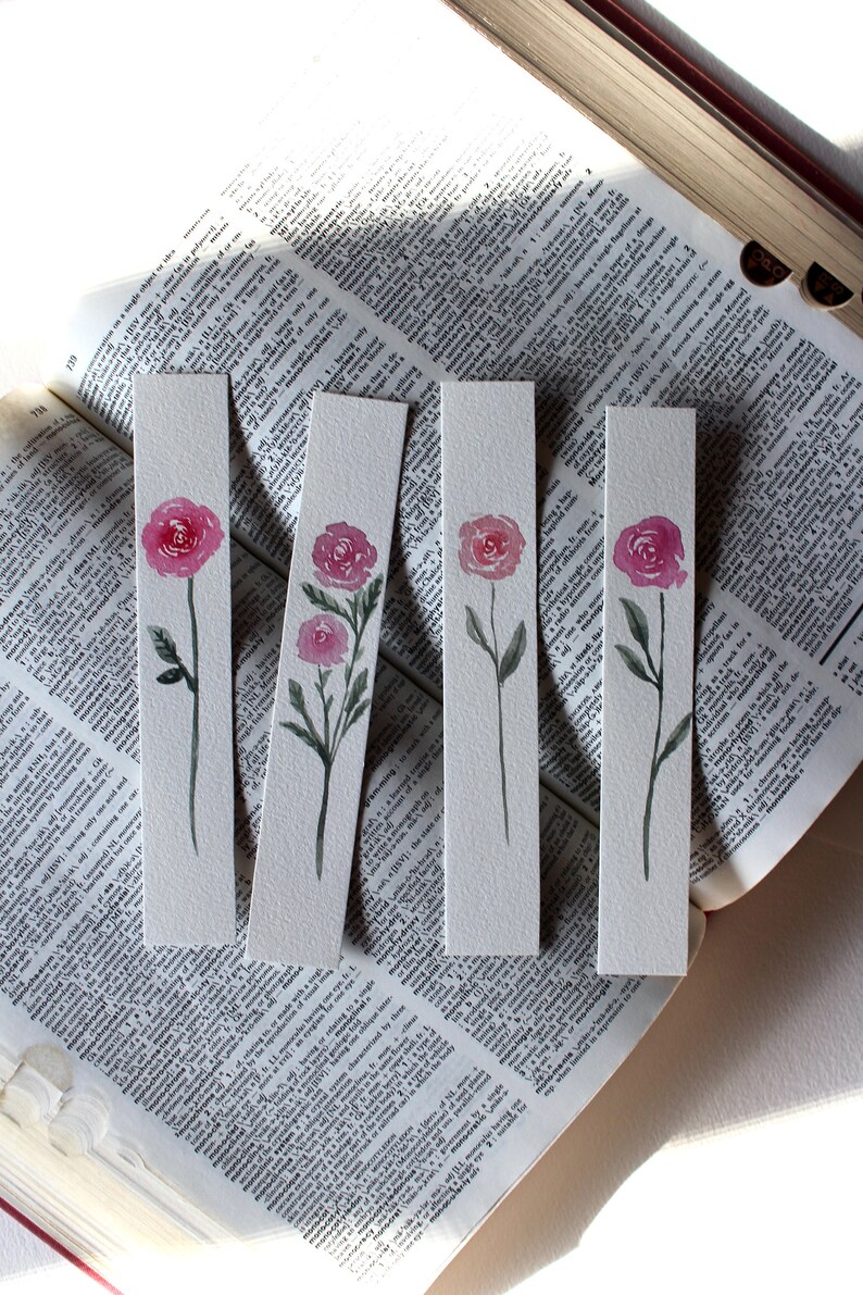 Dainty Pink Watercolor Rose Bookmark Set, Set of 4 Bookmarks Hand ...