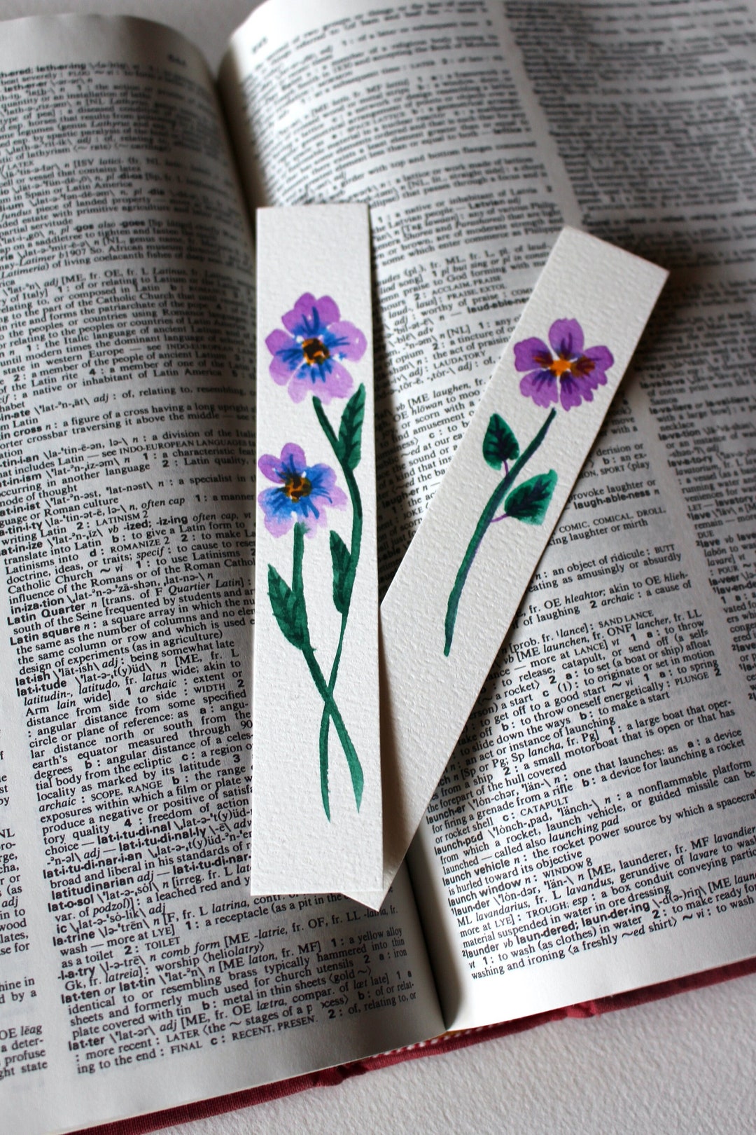 Purple Hand Painted Flower Bookmark Set of Two, Dainty Purple Floral ...