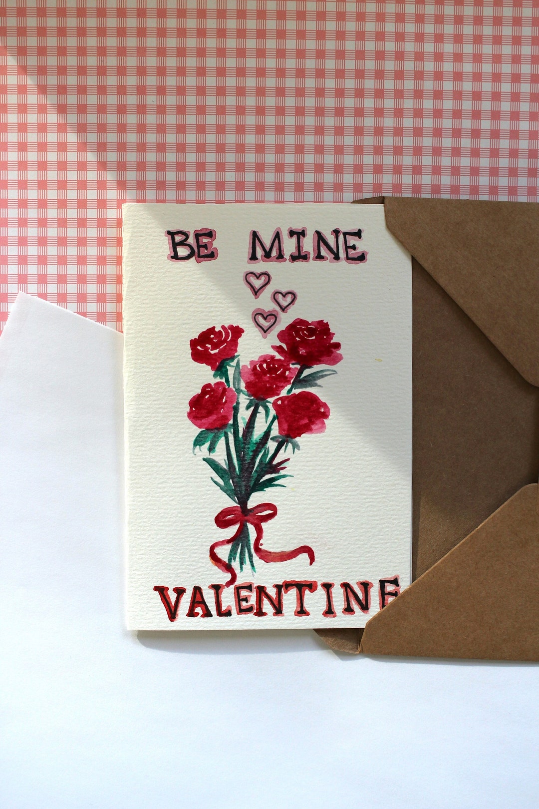 Rose Bouquet Card Hand Painted Be Mine Valentines Day Card - Etsy