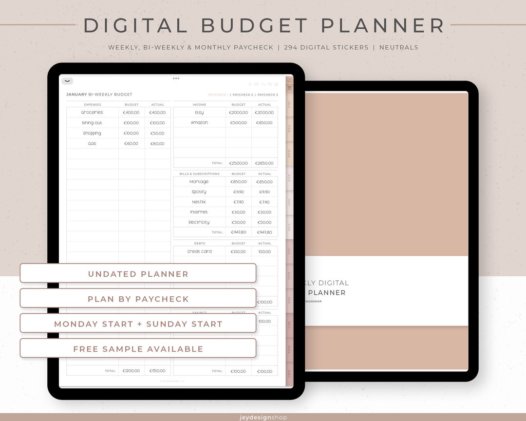 Undated Digital Budget Planner for Bi-weekly, Weekly or Monthly ...