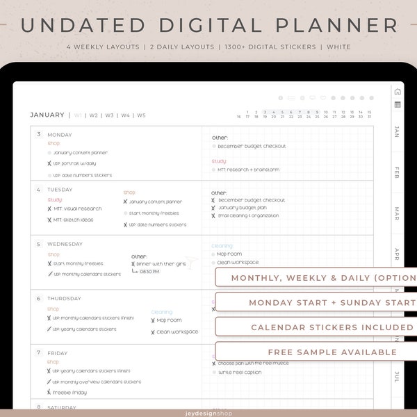 Undated Digital Planner Portrait - Etsy