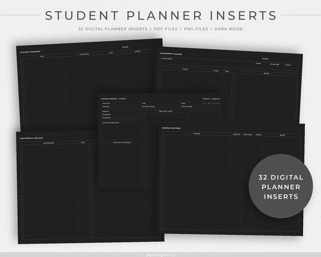 Student Digital Planner Inserts | 32 Academic Templates for Students ...