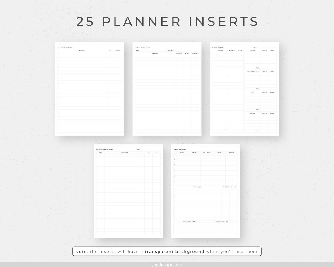 Budget Digital Planner Inserts 25 Finances Tracker Templates PDF & PNG ...