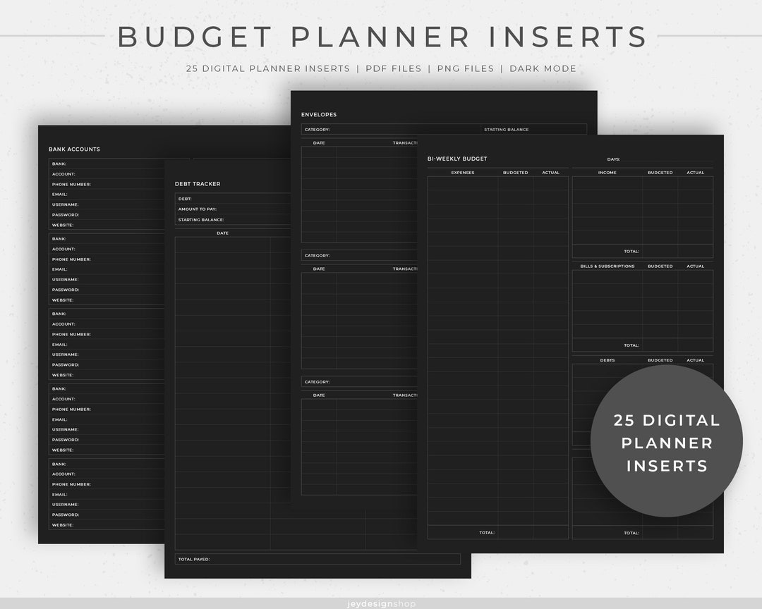 Budget Digital Planner Inserts | 25 Finances Tracker Templates | PDF ...