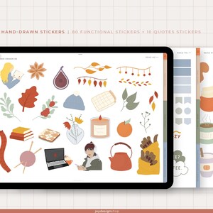 Fall Digital Stickers | 147 Hand-drawn, Functional & Quotes Stickers ...