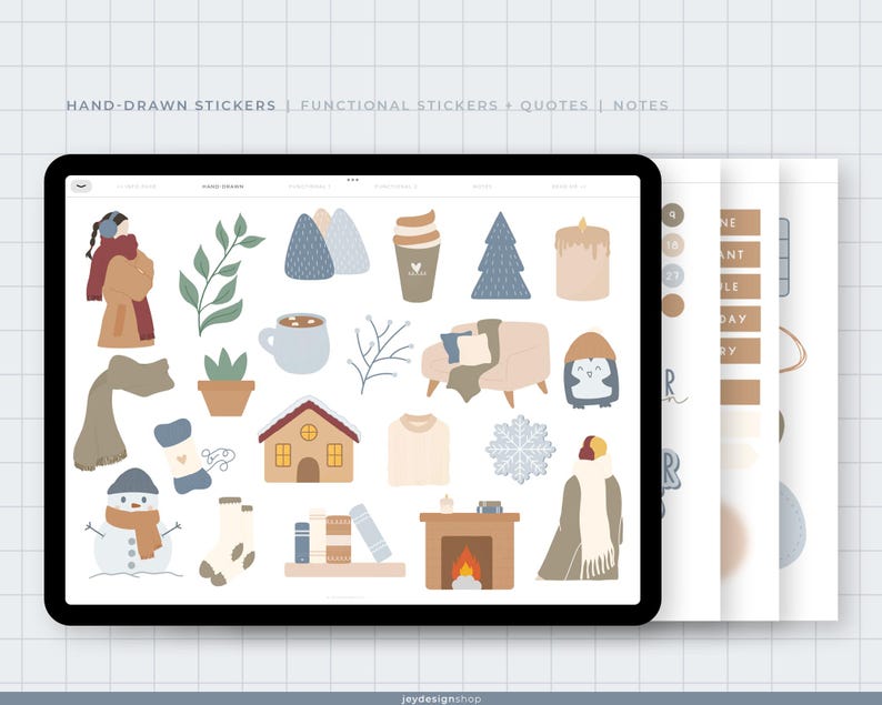 January Digital Stickers | 155 Hand-drawn, Functional & Quotes Stickers ...