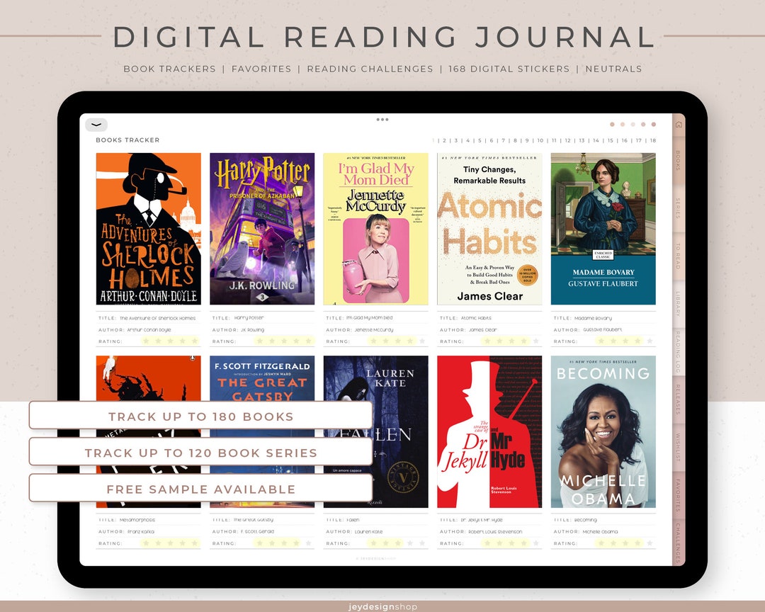 Digital Reading Journal | 168 Digital Stickers for Book Lovers ...