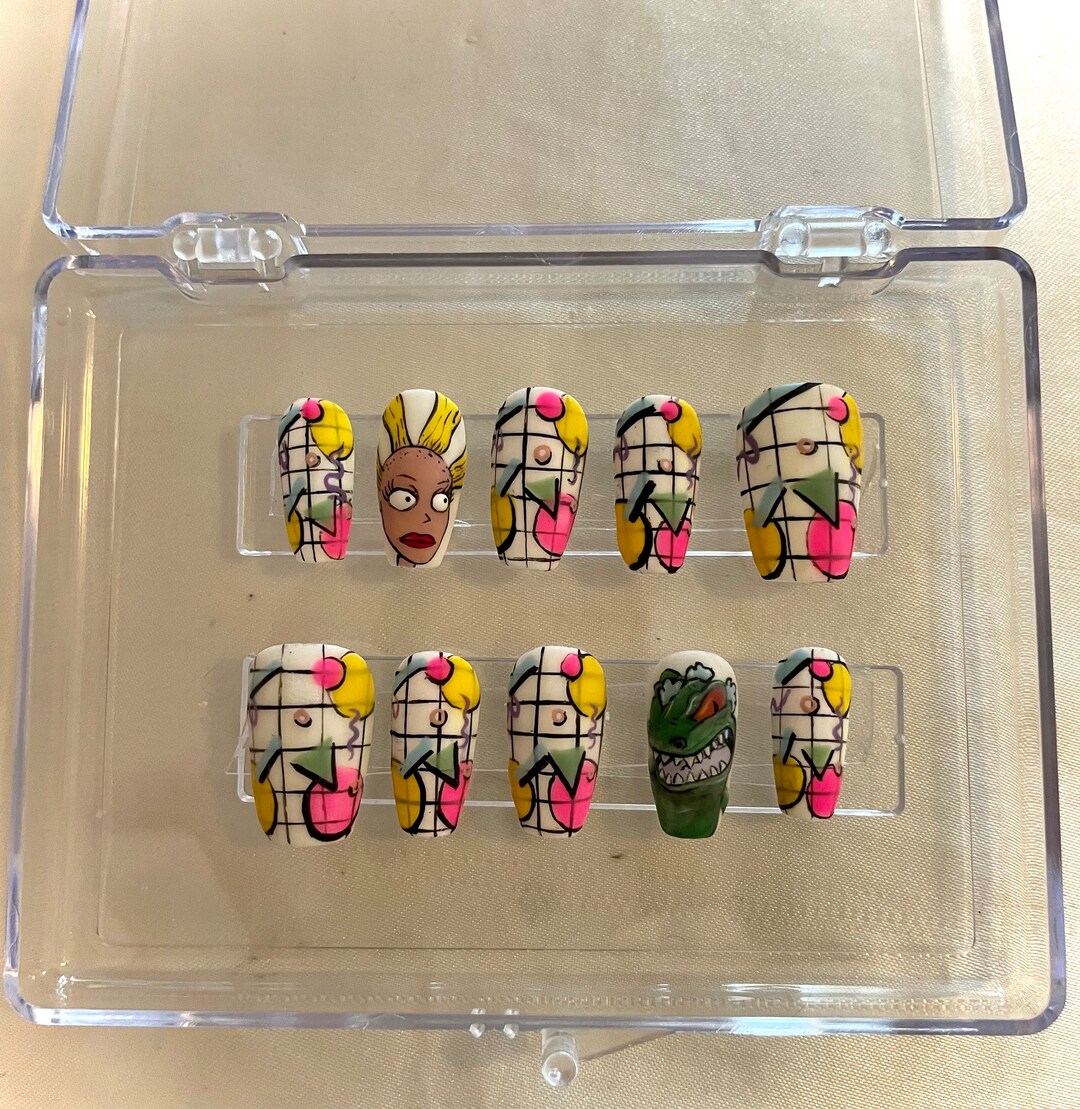 Rugrats Cynthia and Reptar Inspired Luxury Press on Gel-x Set With ...