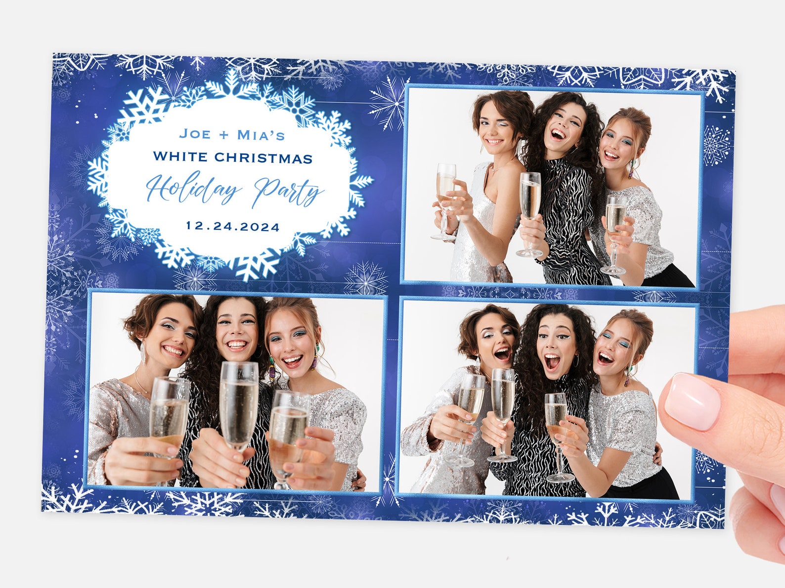 Winter Wonderland Photo Booth Template, 4x6, Navy, Blue, Snowflakes ...