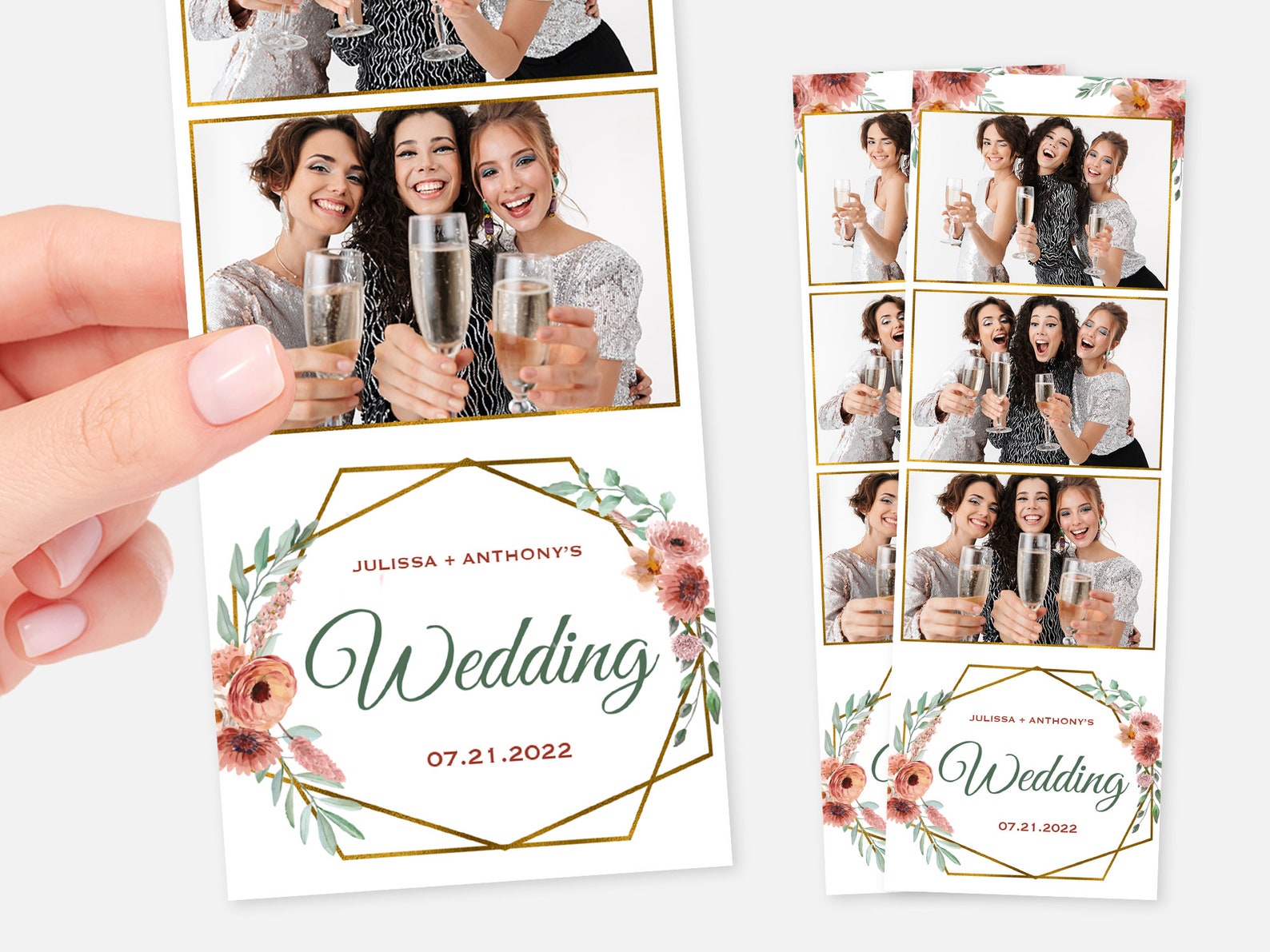 floral-wedding-photo-booth-template-2x6-strip-rustic-gold-etsy-uk