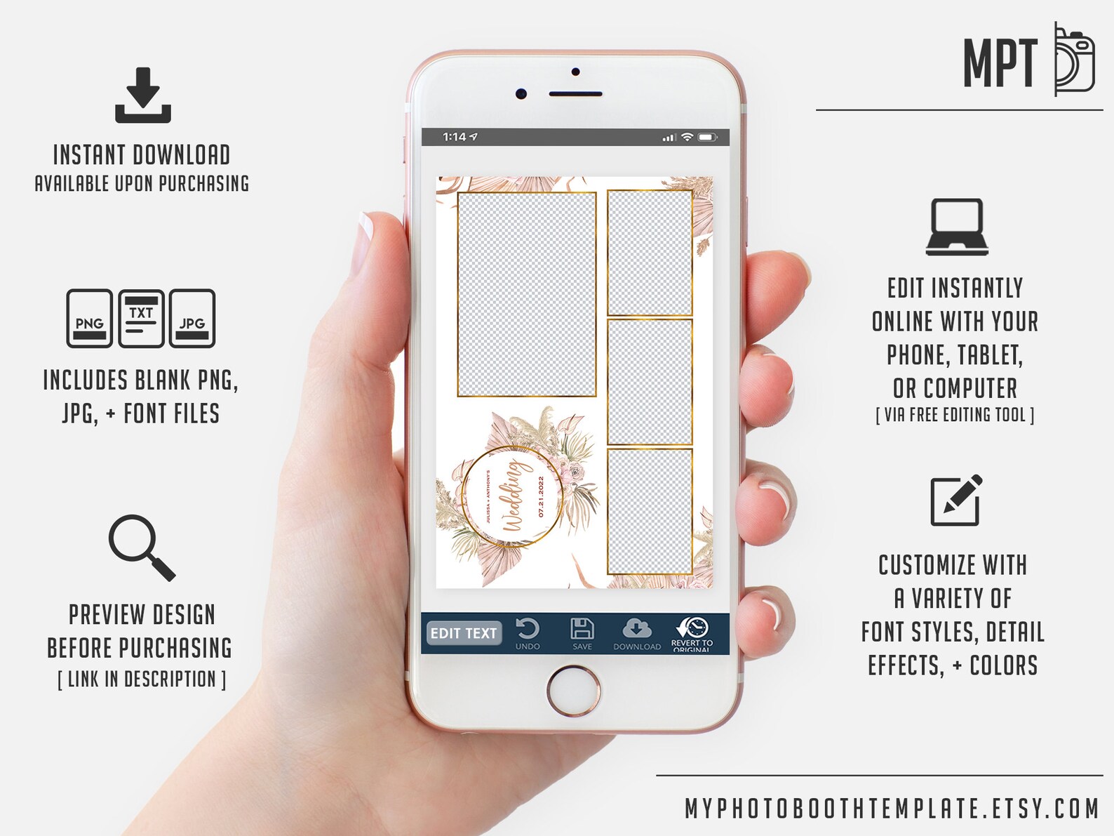 Boho Photo Booth Template, Wedding Photo Booth Template, 4x6, Bohemian ...