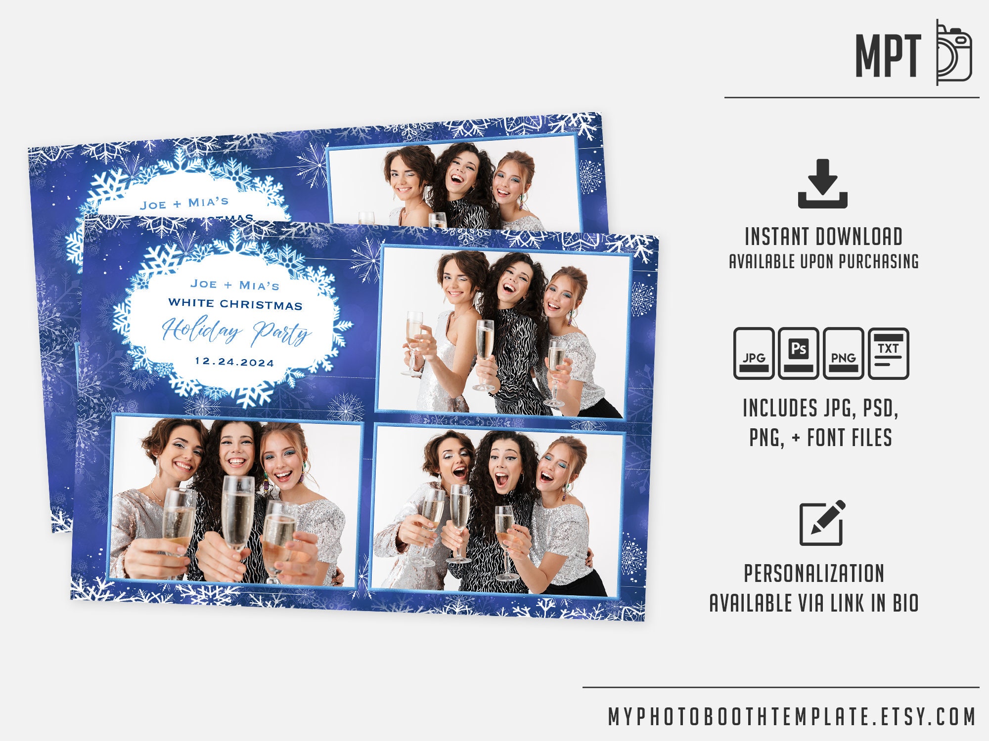 Winter Wonderland Photo Booth Template, 4x6, Navy, Blue, Snowflakes ...