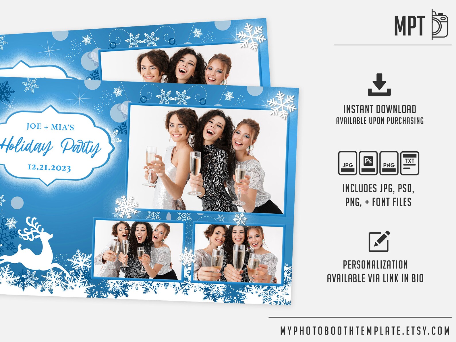 Winter Wonderland Photo Booth Template, 4x6, Navy, Blue, Snowflakes ...