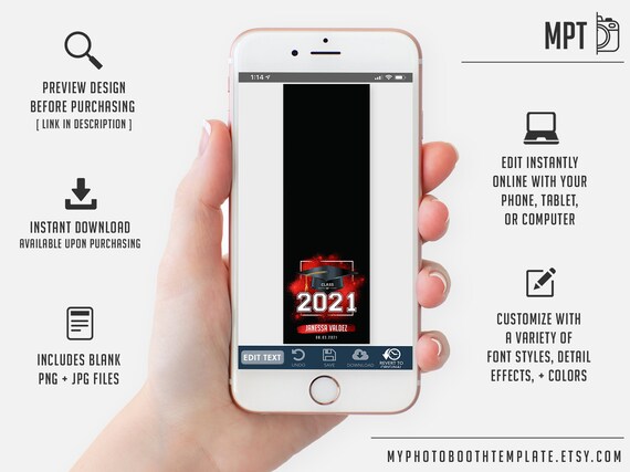 Paper Stationery Red Graduation Photo Booth Template 2x6 Strip Class of ...