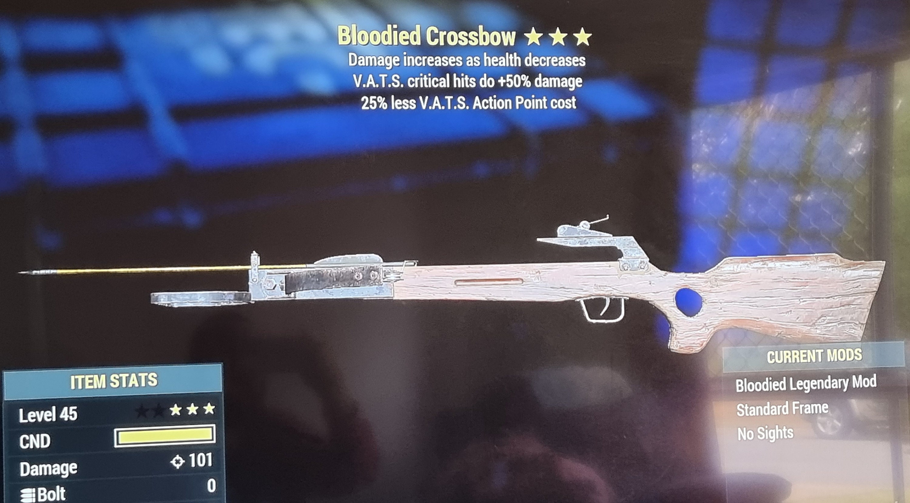 Bloodied Crit Damage Less Vats Cost Crossbow FALLOUT 76 PS4 - Etsy
