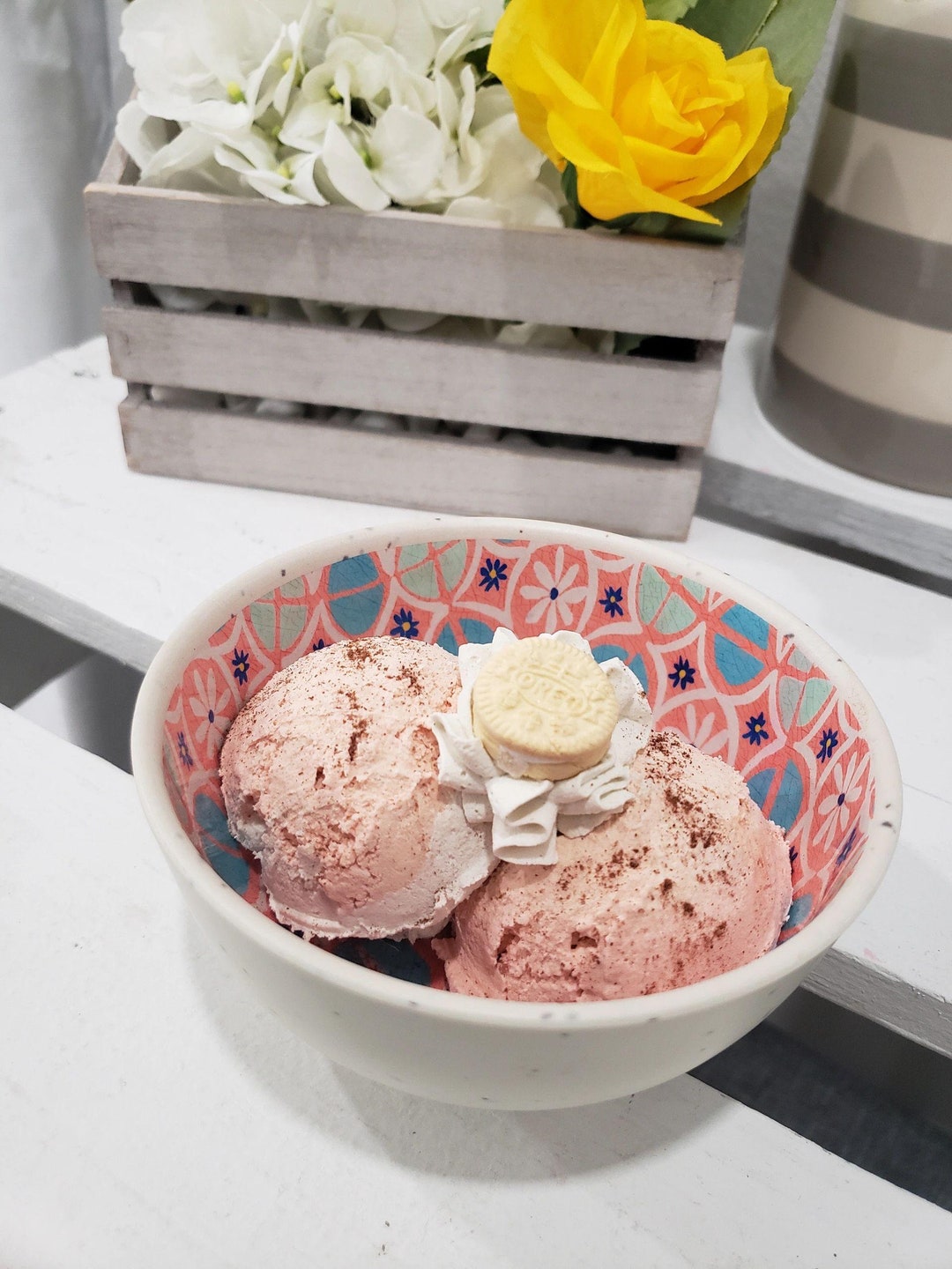 Pip Posh Design Faux Sweet Décor Peach Vanilla Oreo Ice Cream Sundae ...