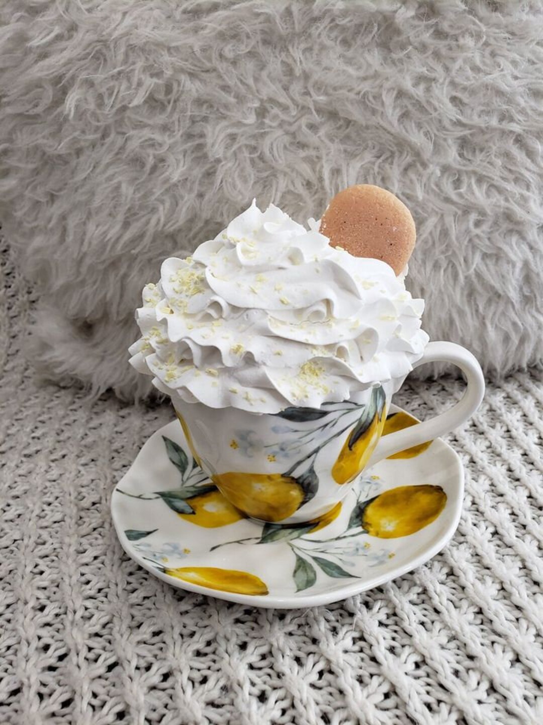 Pip Posh Design Faux Sweet Décor Lemon Tea Cup & White Whipped Lemon ...
