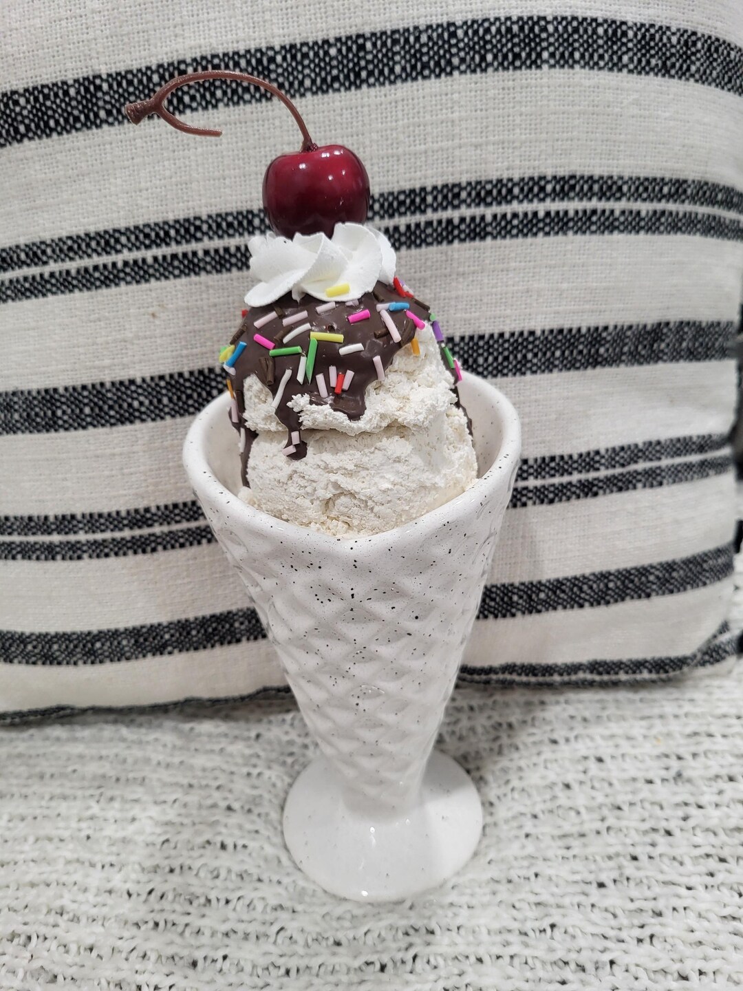Pip Posh Design Faux Sweet Décor Chocolate Drizzled Sprinkles Whipped Cherry Vanilla Ice Cream ...