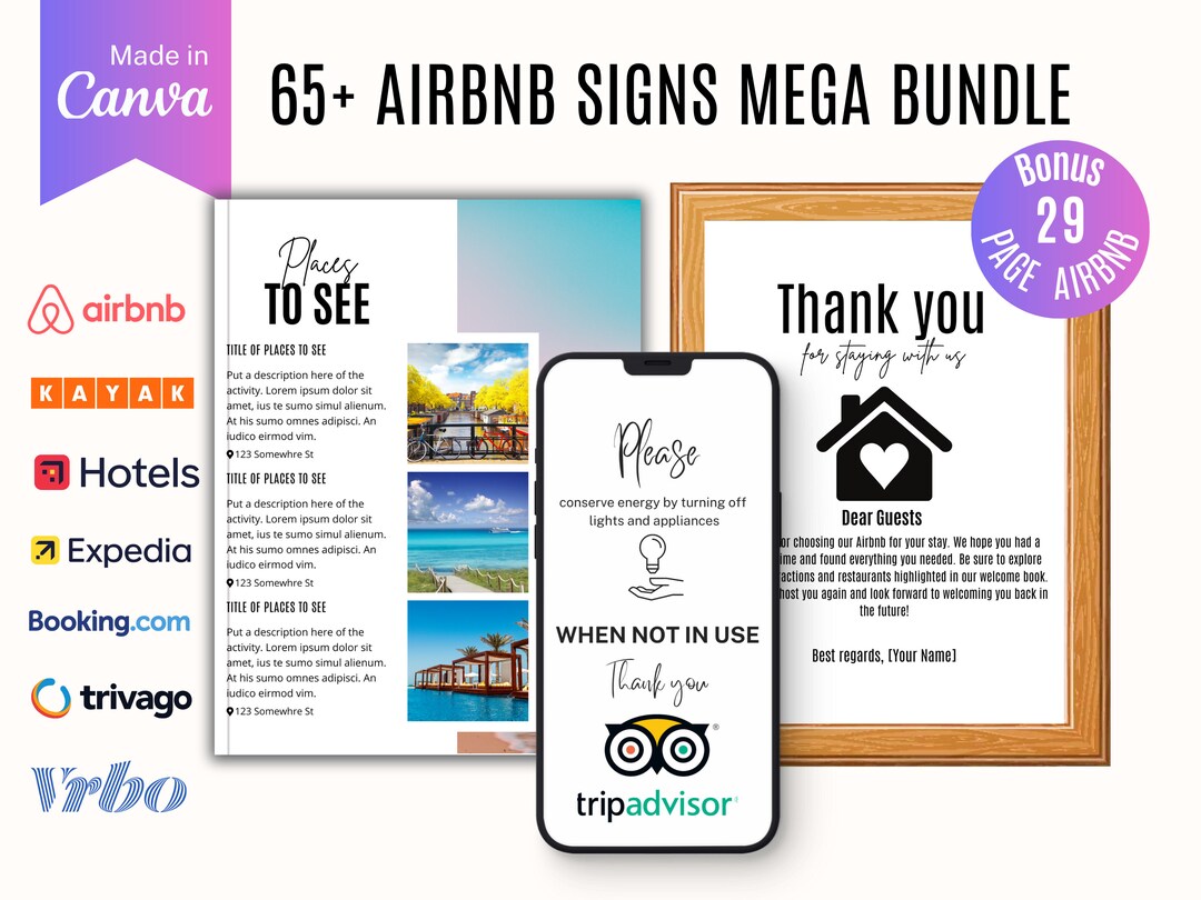 Airbnb Bundle Sign Template, Airbnb Signage Signs for Rental Home, Wifi ...