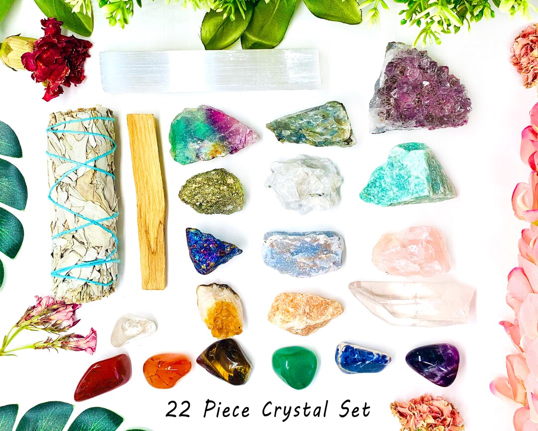 22 Pcs Crystal Kit Box Raw Crystal Gemstones Sage Cluster - Etsy