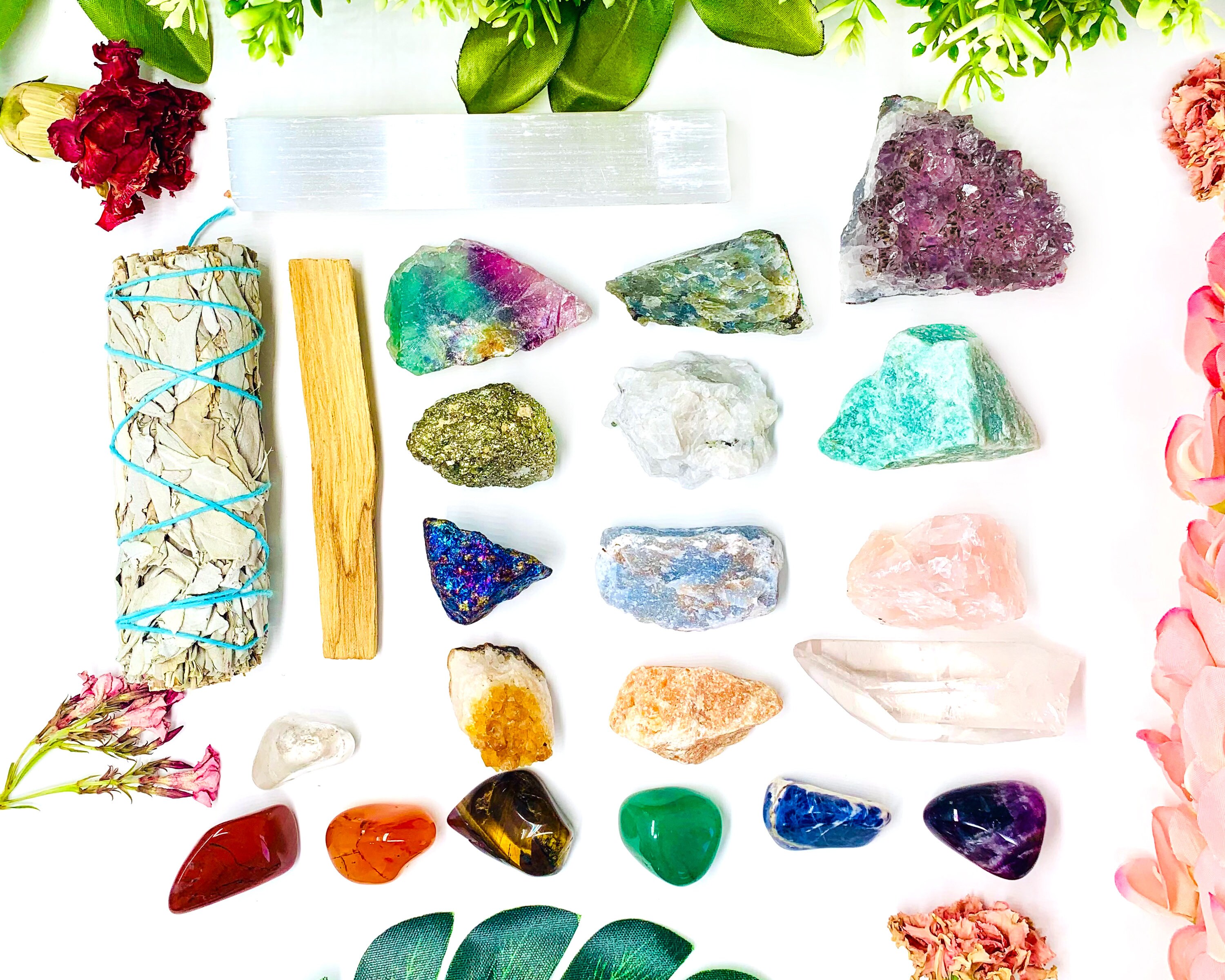 22 Pcs Crystal Kit Box Raw Crystal Gemstones Sage Cluster | Etsy