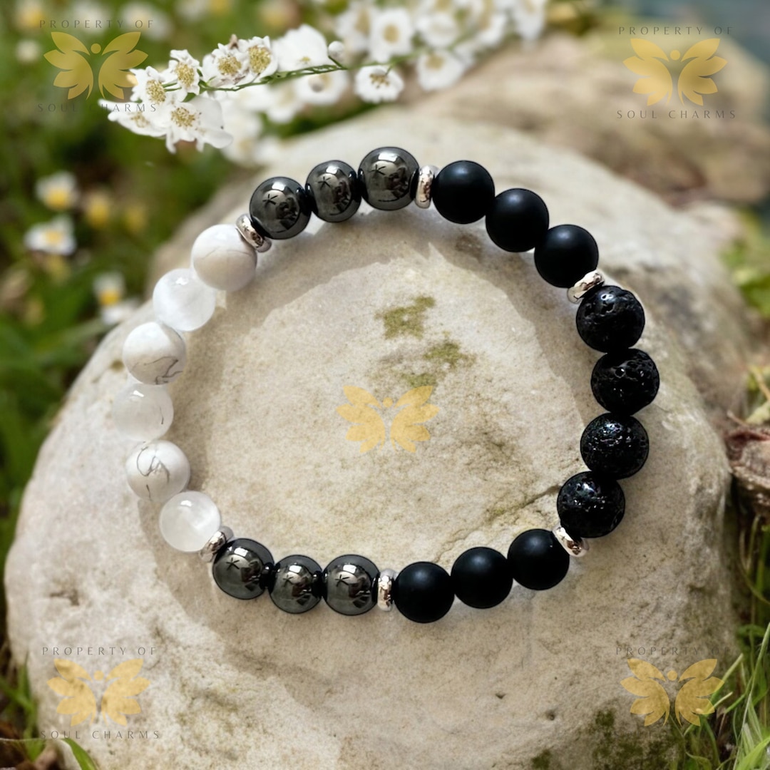 Triple Protection Crystal Bracelet: Obsidian, Selenite, Hematite ...