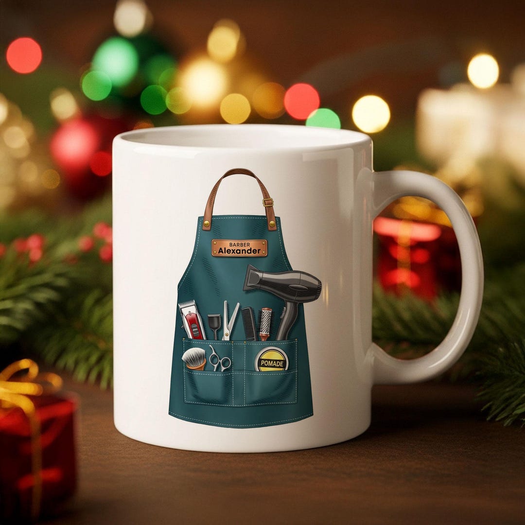 Personalized Barber Mug With Name • Custom Barber Apron Coffee Cup ...