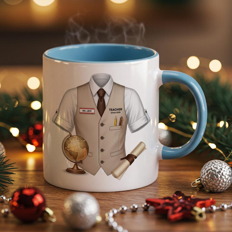 Personalized Male Teacher Mug – Custom Name Badge Coffee Cup, 11oz/15oz ...