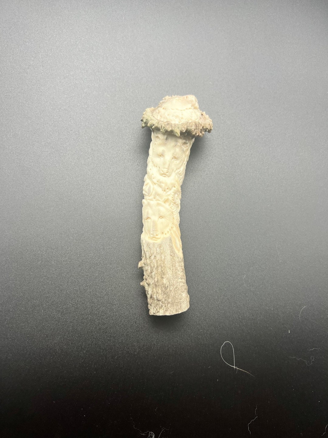 Carved Moose Antler Knife Handle or Walking Stick Top Featuring Bear ...