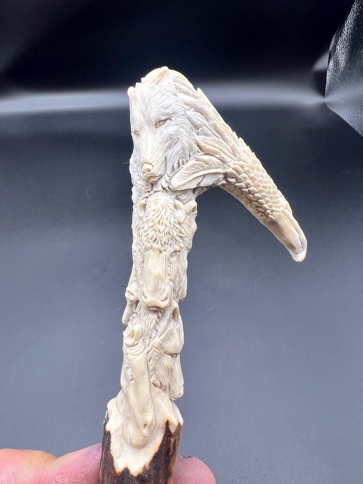Carved Moose Antler Cane or Walking Stick Top or Knife Handle. Eagle ...