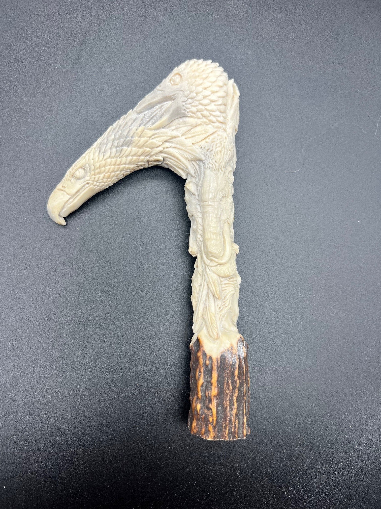 Carved Moose Antler Cane or Walking Stick Top or Knife Handle. Eagle ...