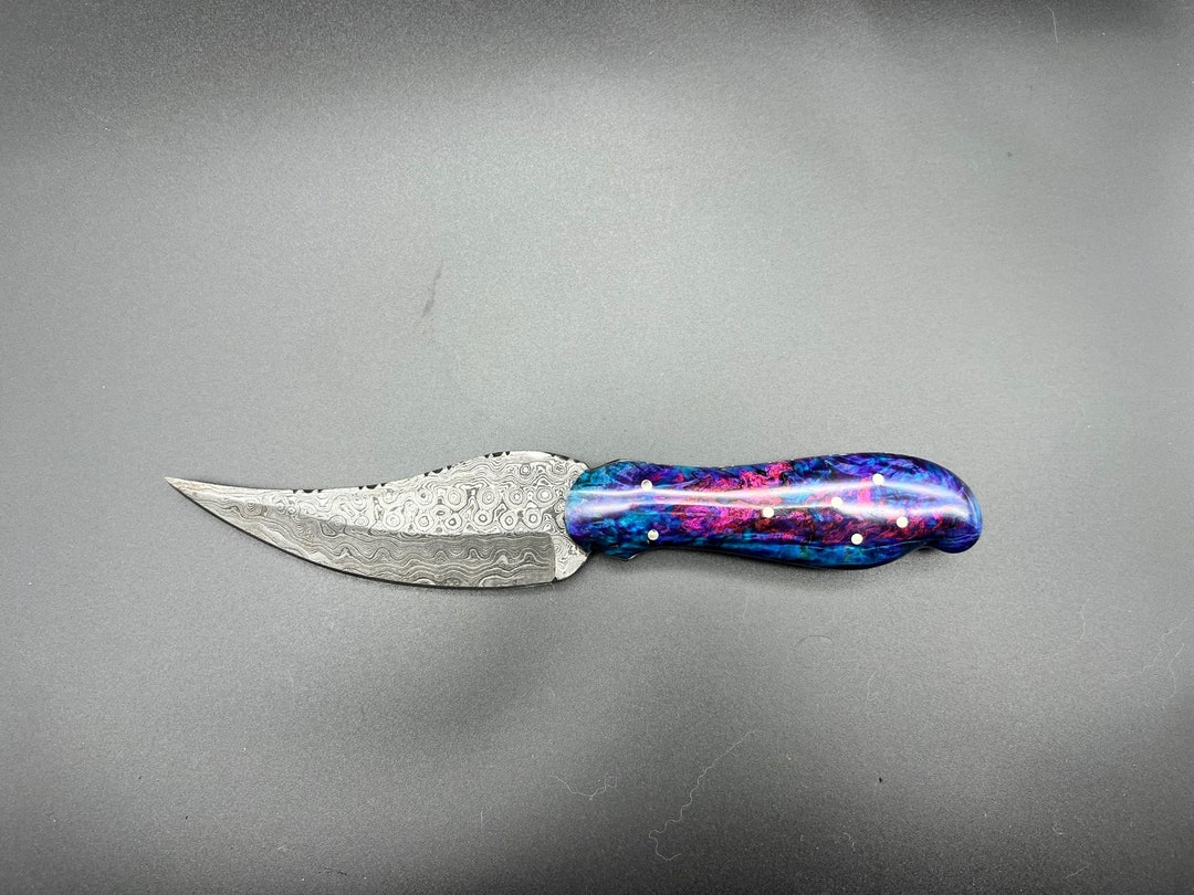Beautiful Leaf Shaped Damascus Colorful Knife - Etsy