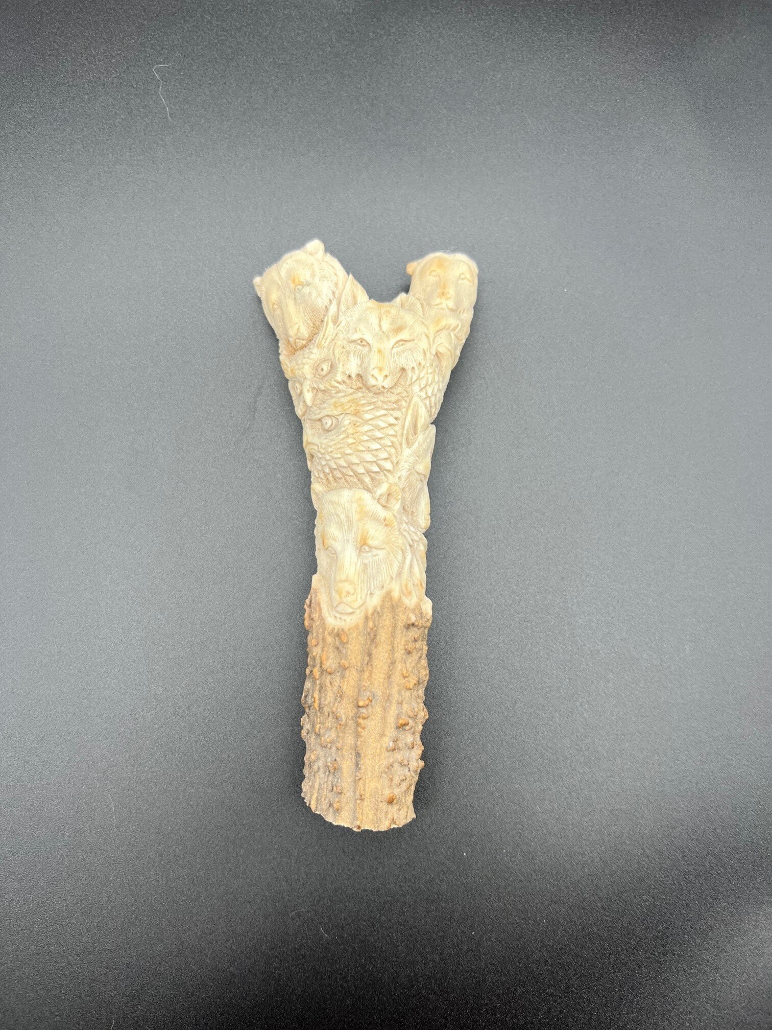 Carved Moose Antler Knife Handle, Walking Stick Top, Bear, Eagle, Owl ...