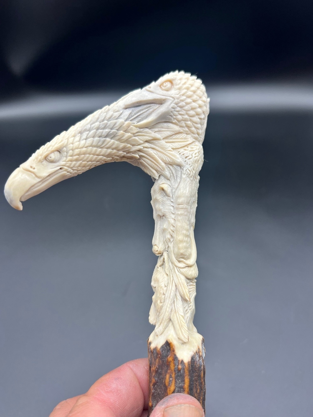 Carved Moose Antler Cane or Walking Stick Top or Knife Handle. Eagle ...