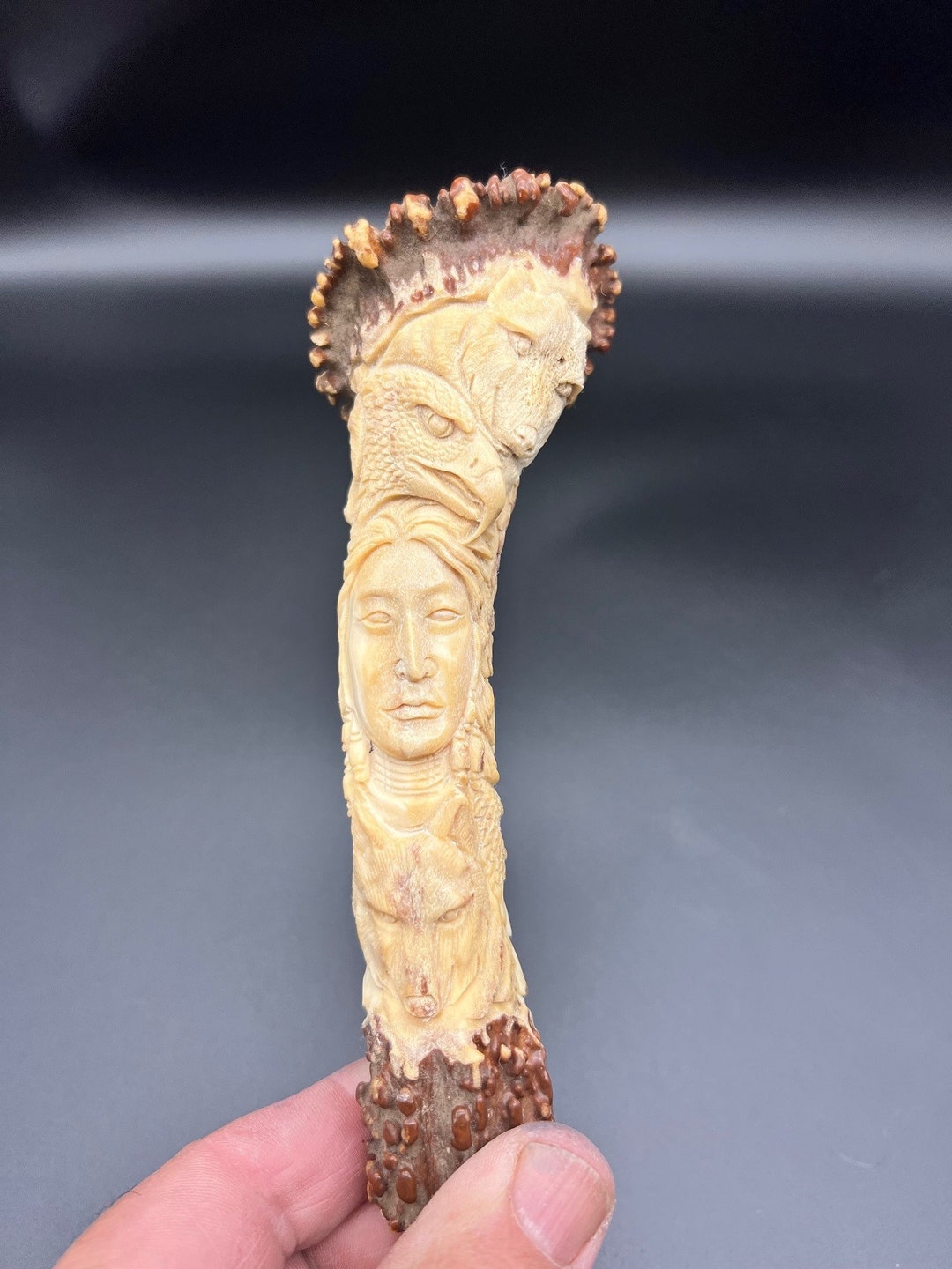 Carved Moose Antler Knife Handle Featuring American Indian and - Etsy