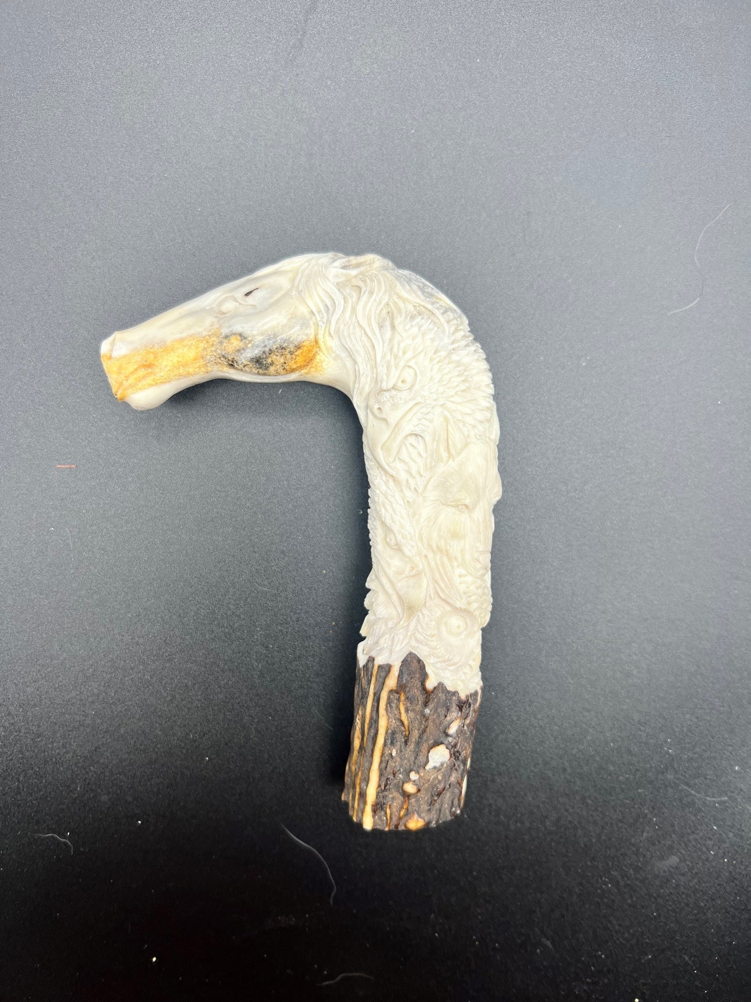 Carved Moose Antler Cane or Walking Stick Top, Knife Handle, Horse ...