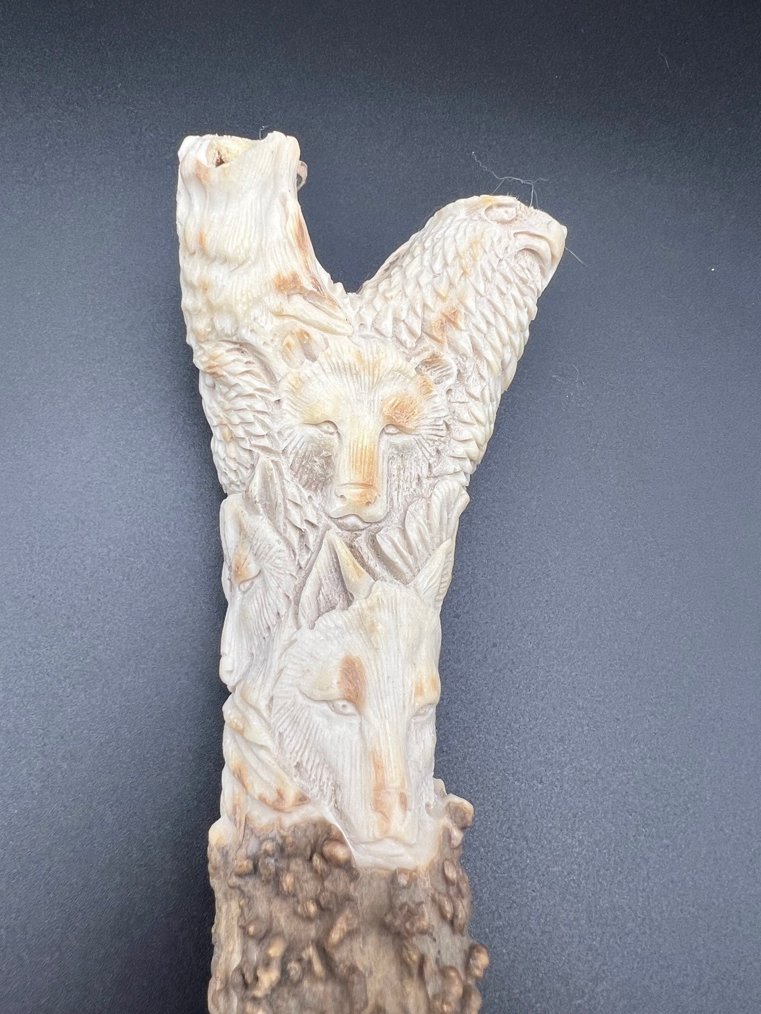 Carved Moose Antler Knife Handle, Walking Stick Top, Bear, Eagle, Owl ...